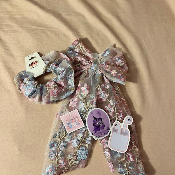 Beautiful Embroidered Bows and Scrunchie Set - Etsy