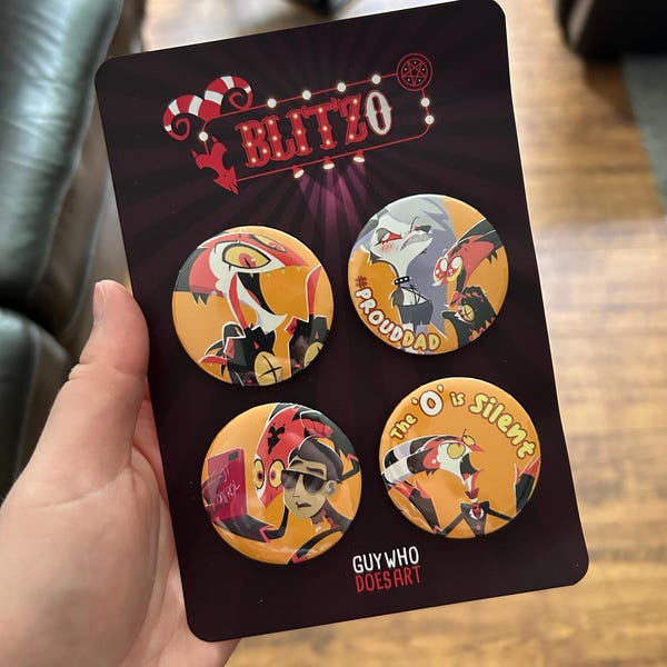 Niffty 4x Badge Set - Hazbin Hotel Character Collection | 44mm Fan Art ...