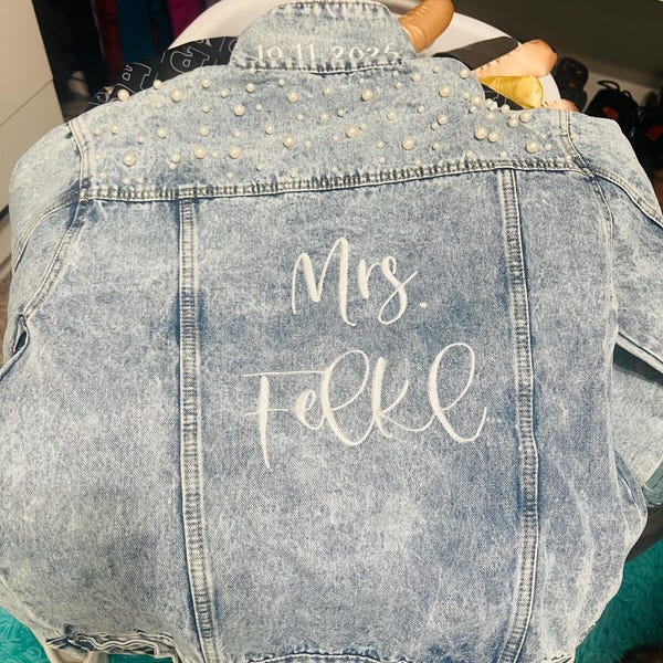 Bride Jean Jacket, White Personalized Bridal Jacket, Bride Denim Jacket ...