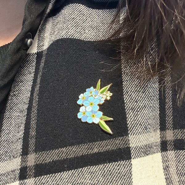 Forget Me Not Pin, Botanical Enamel Pin, Blue Flower Artwork, Original ...
