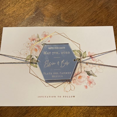 White Hydrangea Hexagon Magnet Save the Date Luxury Mirror Plexi ...