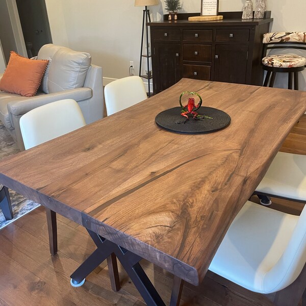Live Edge Dining Table, Walnut Dining Table, Kitchen Dining Table, Walnut Table, Conference ...