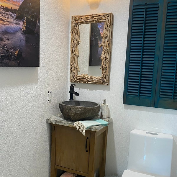 Driftwood Mirror With Reclaimed Wood Frame: Coastal Wall Art - Etsy