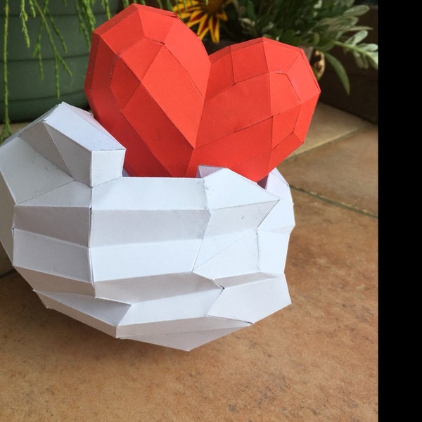 Paper Craft Hands With Heart, Papercraft 3D Wall Decor, DIY Gift Love ...