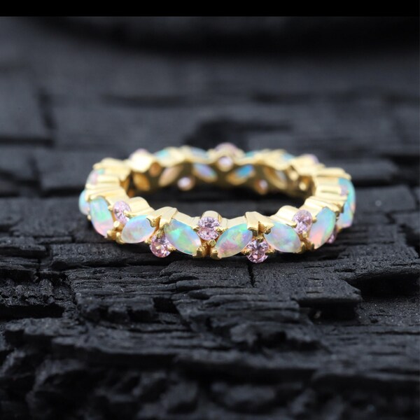 Marquise Fire Opal Full Eternity Band- Matching Girls Band- Moissanite ...
