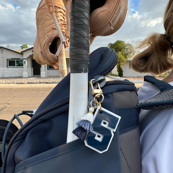 Varsity Letter Keychain With Mini Ombre Tassel Initial Zipper Pull ...