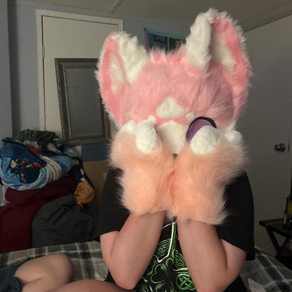Green Fox Fursuit Head With Matching Paws and Hair Accessories Fluffy ...