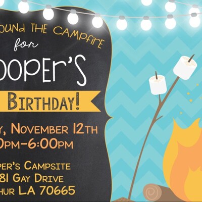 Printable Campfire Invitation, Camping Birthday Invitation, Camping ...