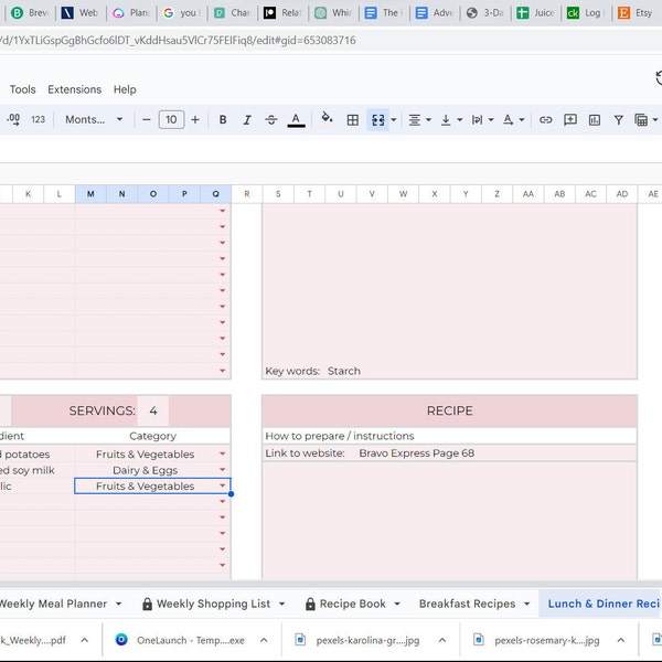 Weekly Meal Planner and Grocery List | Google Sheets Digital Template ...