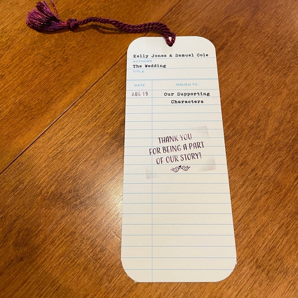Personalized, Library Check-out Card Wedding Bookmark Favors - Etsy
