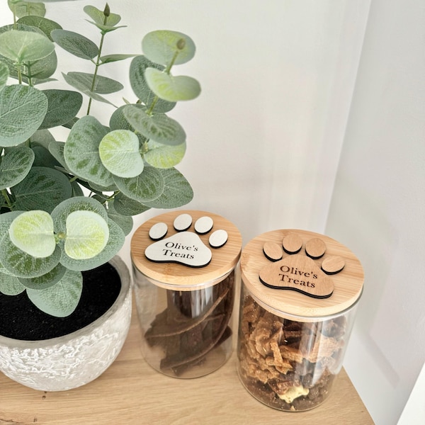 Personalised Dog Treat Glass Storage Jars, Pawprint Dog Snacks ...