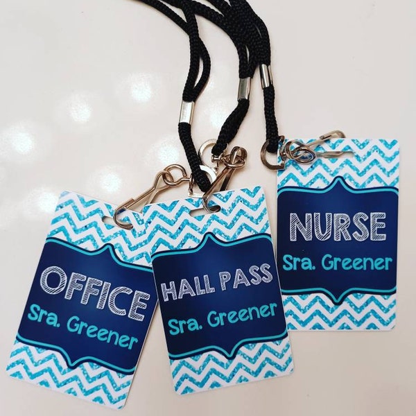 Teal Chevron Theme Classroom Hall Passes for Teachers, Personalized ...