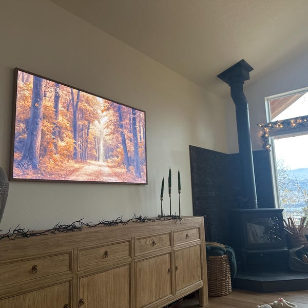 Pine Forest Christmas Frame TV Art, Snowy Country Forest Landscape ...