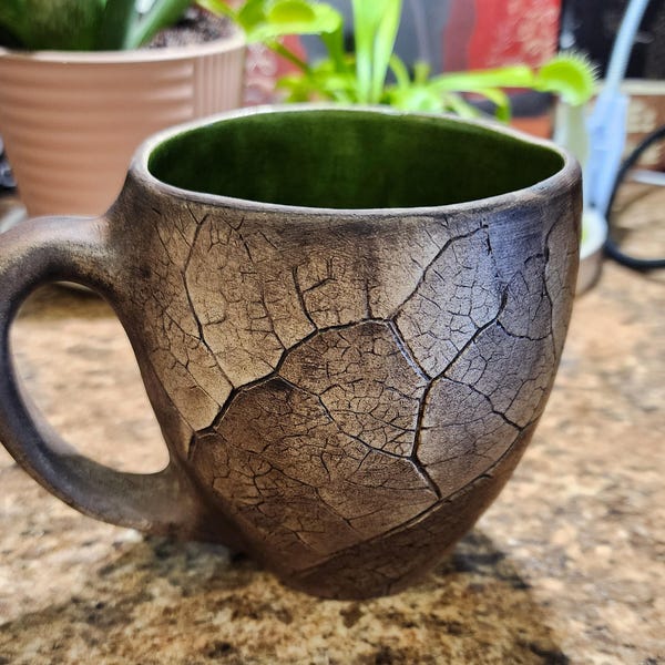 Handmade Ceramic Mug || Pottery Mug With Leaf Impressions, Unique Leaf ...