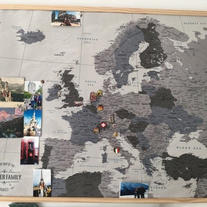Framed Europe Travel Map With Pins Modern Design Europe Map | Etsy