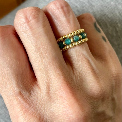 Stretch Beaded Ring, Elastic Stack Beaded Ring, Miyuki Beaded Glass ...