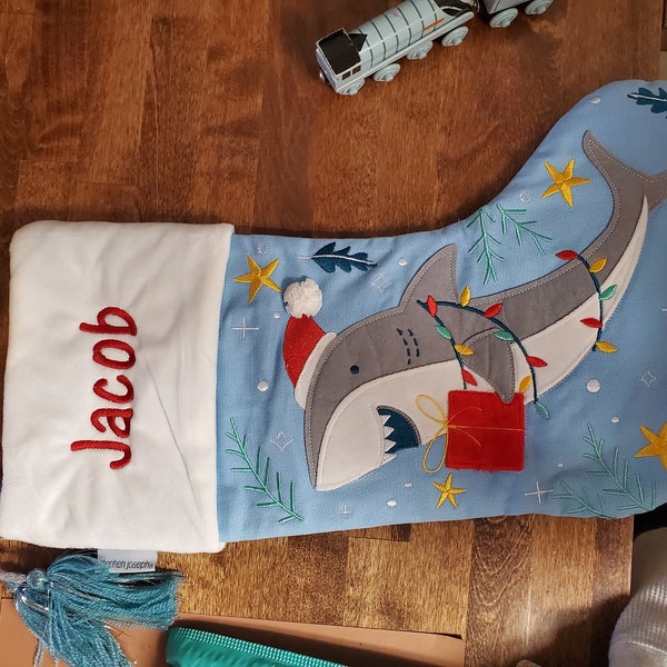 Shark Stocking, Boy Christmas Stocking, Blue Christmas Stocking, Baby's ...