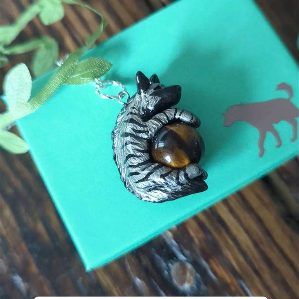 Striped Hyena Necklace With Custom Color Stone - Etsy