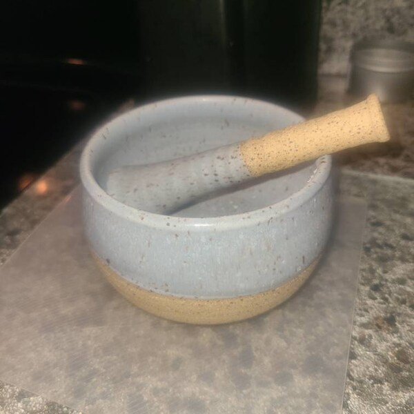 Wheel Thrown Pottery Mortar and Pestle: Speckled Clay, White, Green or Blue Glaze - Etsy