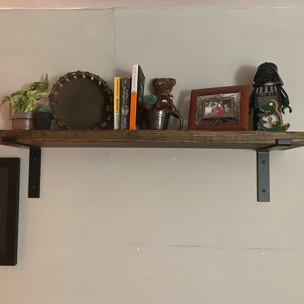 Rustic Floating Shelf, Industrial Iron Bracket With Wooded Shelf ...
