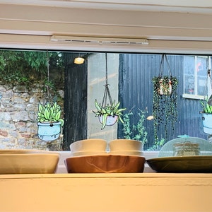 Illustrated Hanging Plants Window Stickers Reusable No Adhesive Double ...