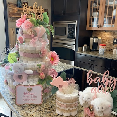 Welcome Baby Girl Tag-diaper Cake Sign-baby Girl Centerpiece-its A Girl ...