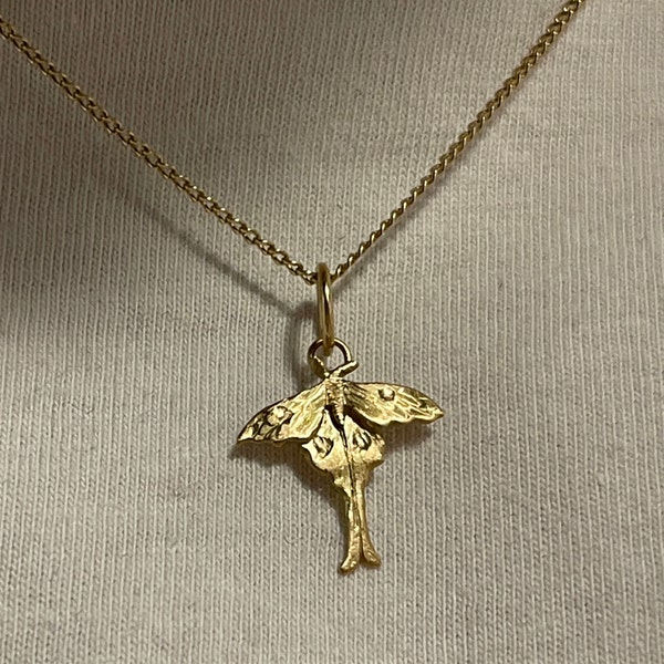 Custom 14k Yellow Gold Luna Moth Pendant Charm Necklace, Tiny Dainty ...