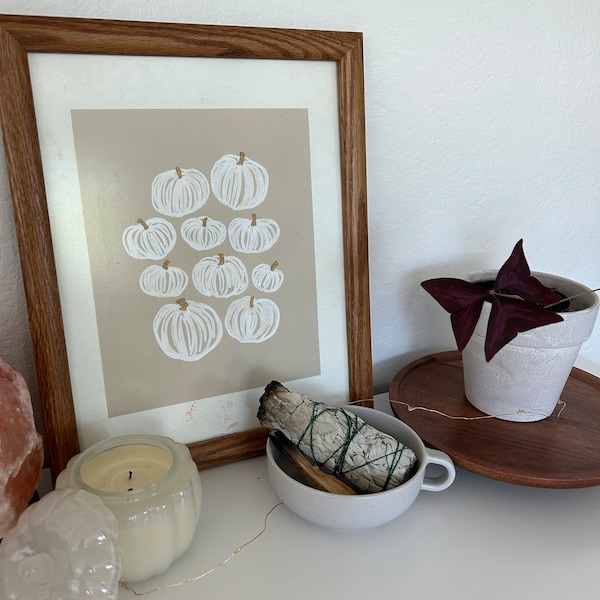 Neutral Pumpkin Painting, Modern Fall Print, Printable Wall Art, Beige ...