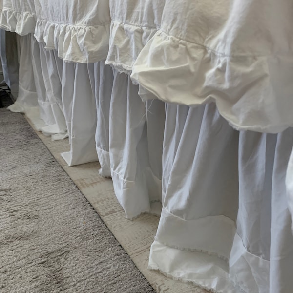 Fringe Ruffle Gathered Bed Skirt - 8" to 39" Drop Length 1 PIECE BED ...