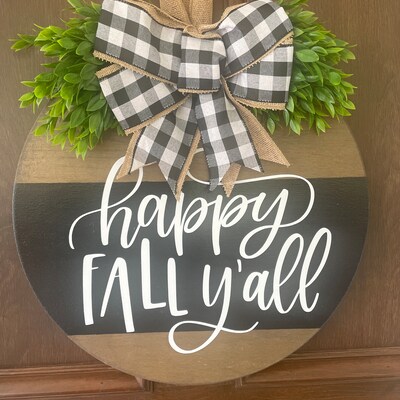 Fall Front Door Decor Happy Fall Y'all Fall Door Hanger Fall Wreath ...