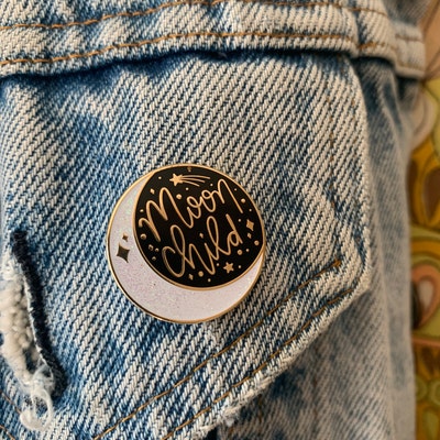 Moon Child Enamel Pin, Moon Child, Moon Phase, Hard Enamel, Glitter ...