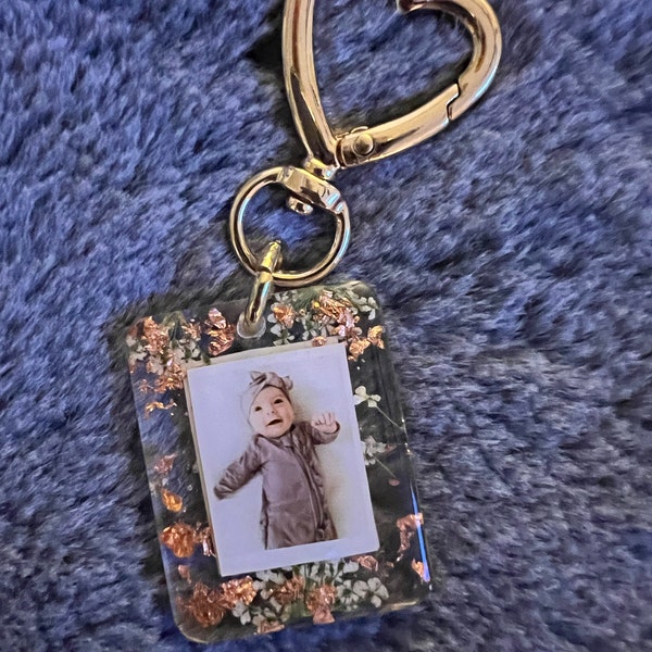 Personalized Photo Gold Keychain -customize W/your Photo, Resin Photo ...
