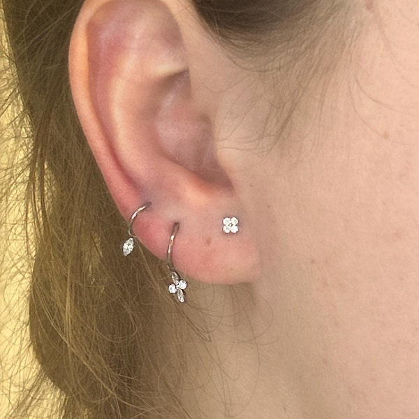 Titanium Vertical Dangle Hidden Helix Piercing, Threaded Flat Back Stud ...