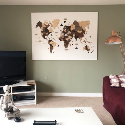 New Home Gift, Wood Wall World Map, Room Decor Aesthetic, Traveler Gift ...