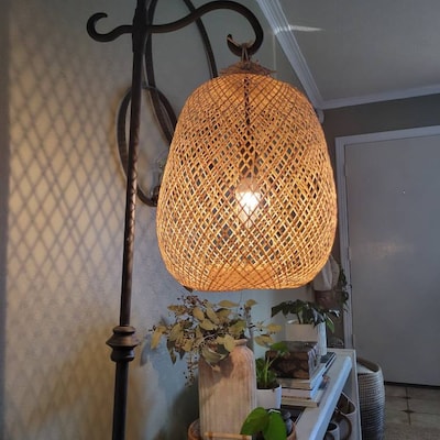 Black Bamboo Pendant Light Fish Trap Lamp Hive Basket - Etsy