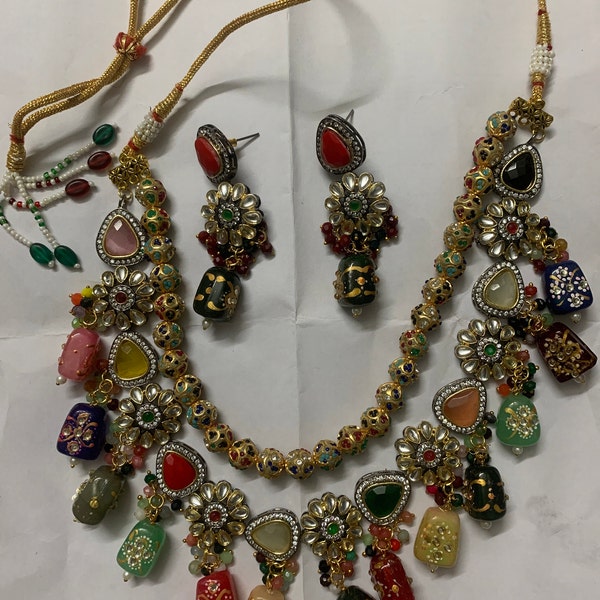 Nita Ambani Inspired Polki Kundan Long Statement Gold Polish Necklace ...