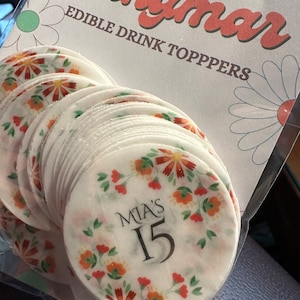 50 Personalized Edible Drink Toppers Quinceañera XV Design Custom Wafer ...
