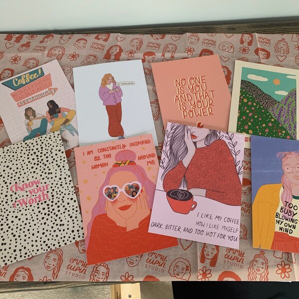 MIX AND MATCH -pack of 4 Illustrated Postcards - Gift for Her - Art ...