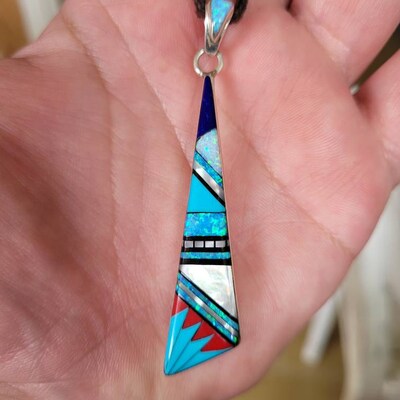 Large Reversible Inlay Bear Pendant, Turquoise, Onyx, Solid 925 ...