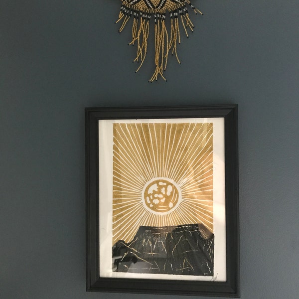 Crowded Table - Linocut Art Print - Etsy