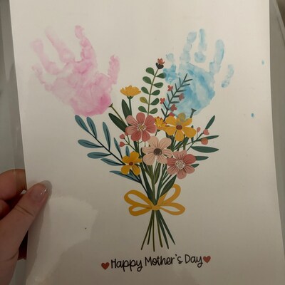 Flower Handprint Craft Art, Printable for Mom or Grandparents Handprint ...
