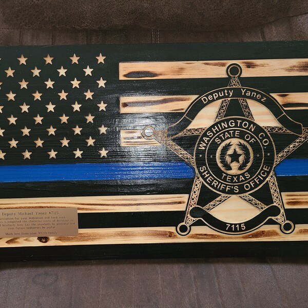 Thin Blue Line Wooden Flag, Police Badge Flag, Wooden Signs, Custom ...