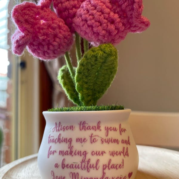 Crochet Sunflower Tulip in Pot Knitted Heart in Pot Flower for Table ...
