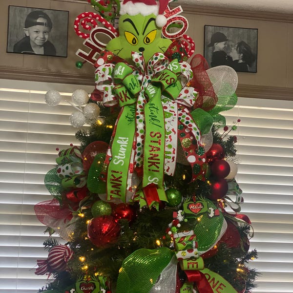 Grinch Inspired Tree Topper, Green Monster Tree Topper, Christmas Tree ...