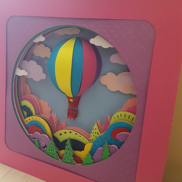 Hot Air Balloon SVG Shadow Box Template: Layered Paper Cut (digital ...