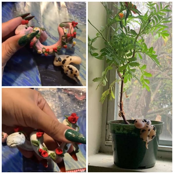 Flower Pot Snake Buddy, Blueberry Hand-crafted Clay Sculpture, Cute ...
