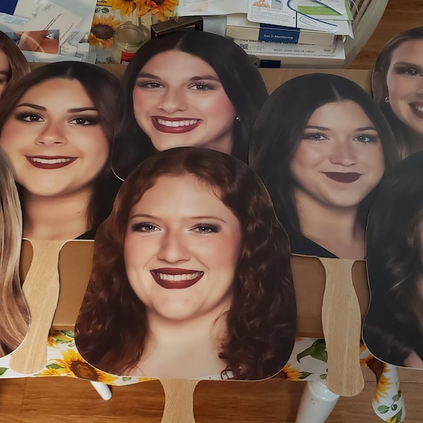 Custom Face Fans With Wooden Handle, Wedding Heads, Graduation Head ...