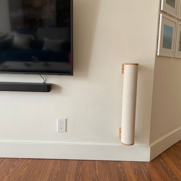 Tall Cat Wall Scratching Post, Wood and Jute. Cat Tree, Scratching Post ...