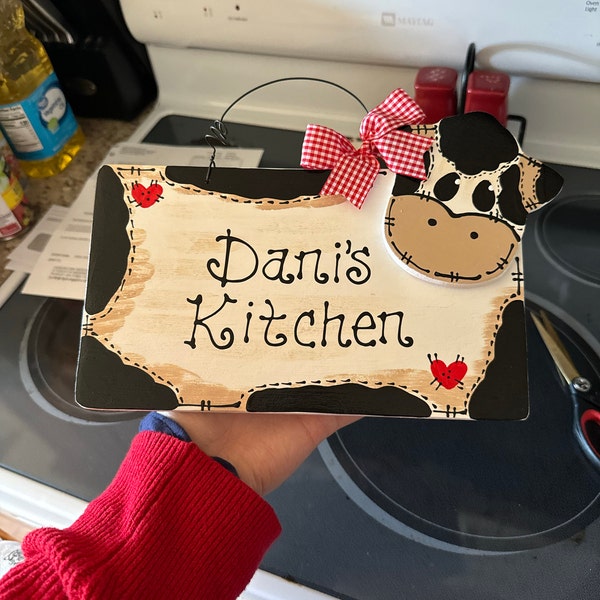 Personalized Cow Country Kitchen Sign Handcrafted Handpainted Wood ...