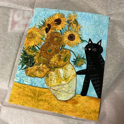 Black Cat Knocking Over Van Goghs Sunflowers Funny Cat Art Tippys ...